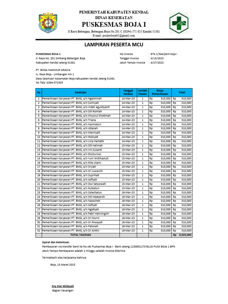 Invoice MCU Maret | PDF
