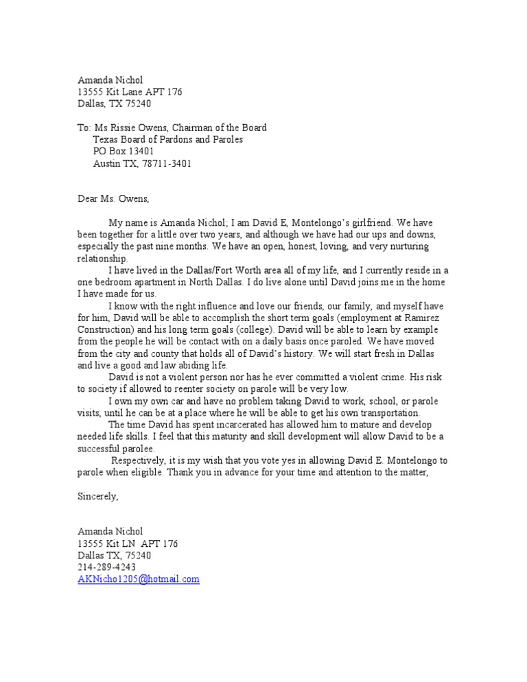 Parole Plan Letter | PDF