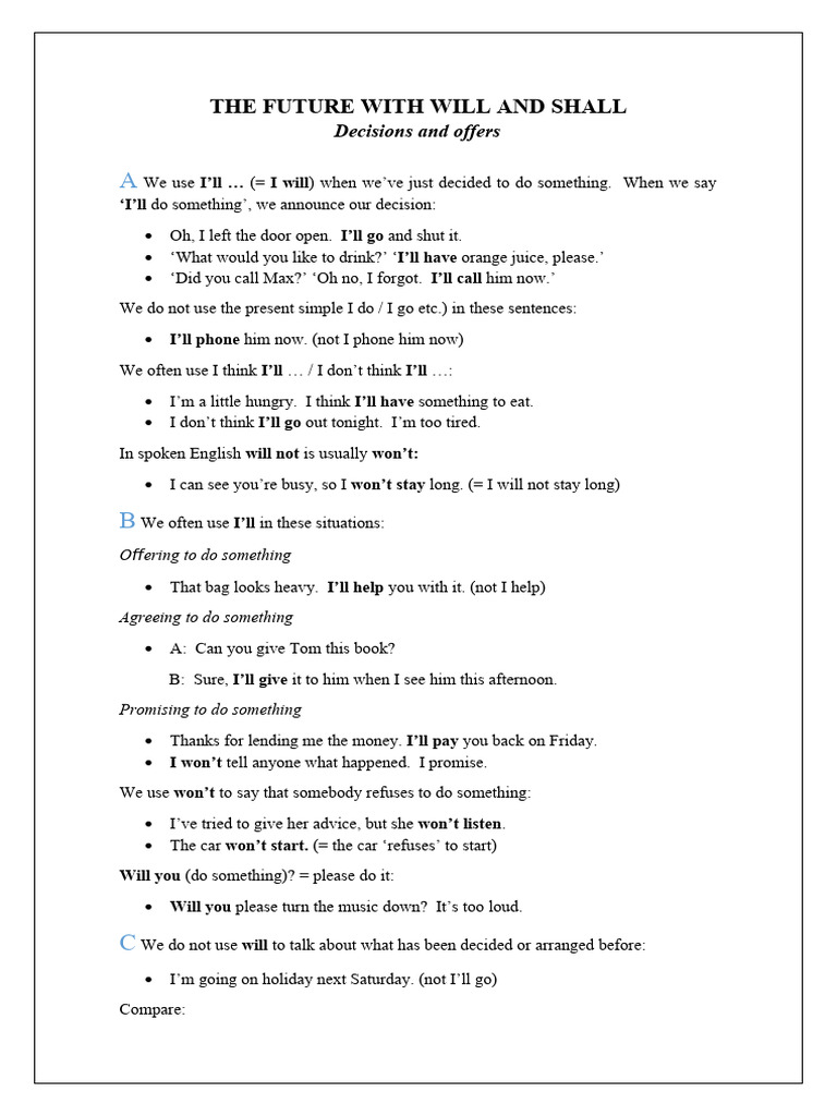 Future Tense: Will vs. Shall Explained | PDF