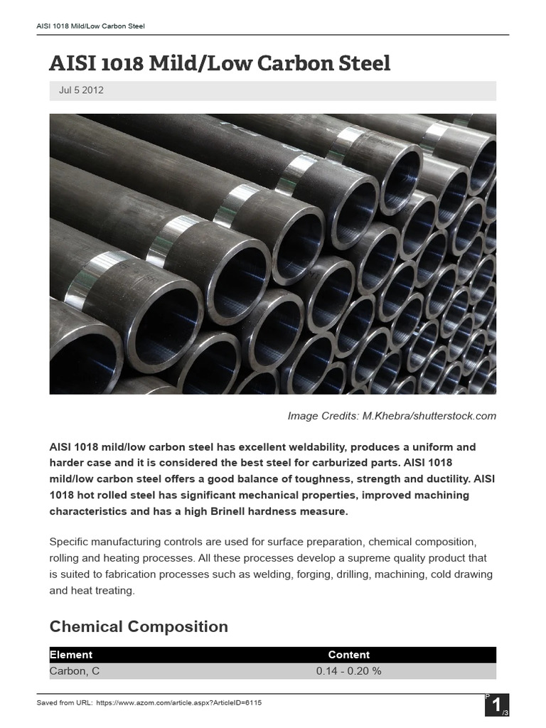 AISI 1018 Mild Steel Properties and Uses | PDF | Steel | Heat Treating