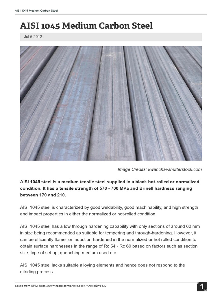 AISI 1045 Steel Properties and Applications | PDF | Steel | Heat Treating