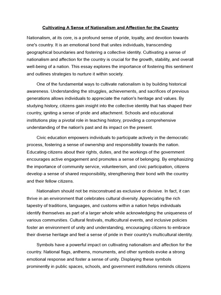 Cultivating A Sense of Nationalism and Affection For The Country | PDF ...