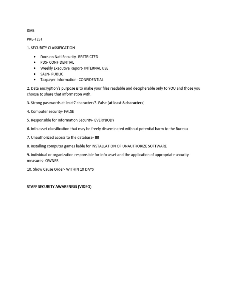 Internal Use Security Guidelines | PDF