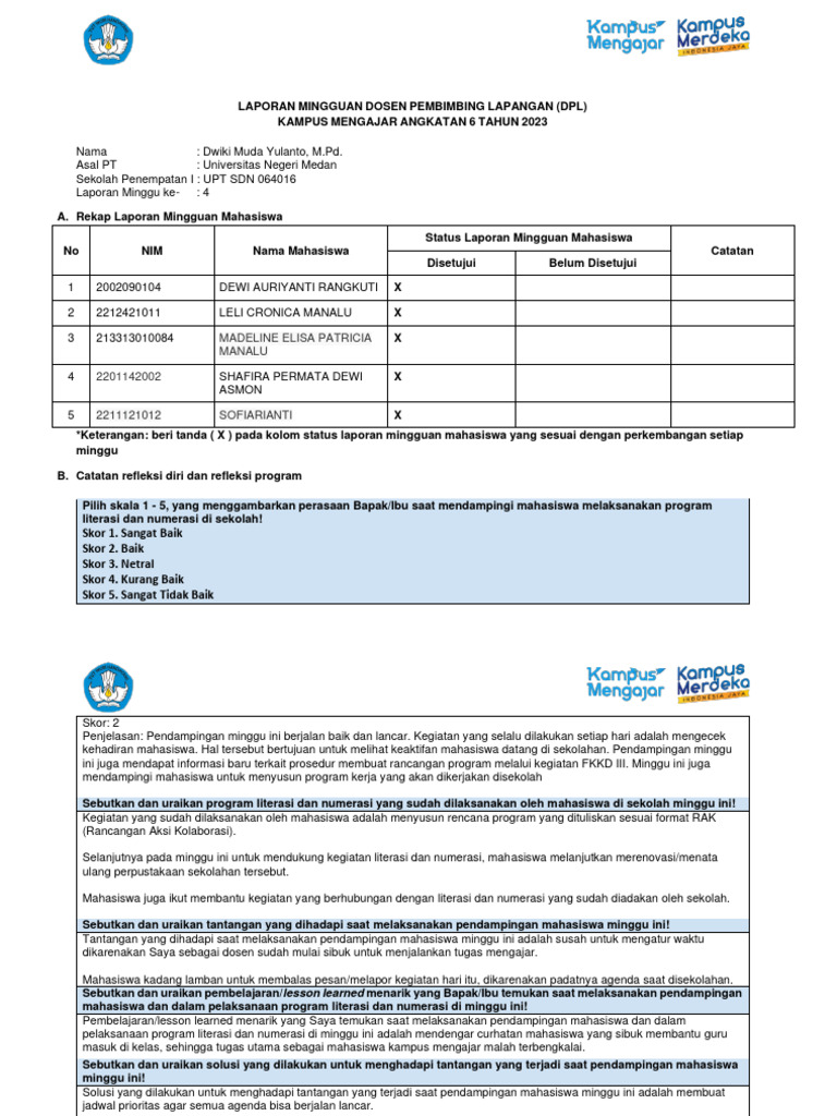 Laporan Minggu Ke 4 Bulanan Km 6 Pdf