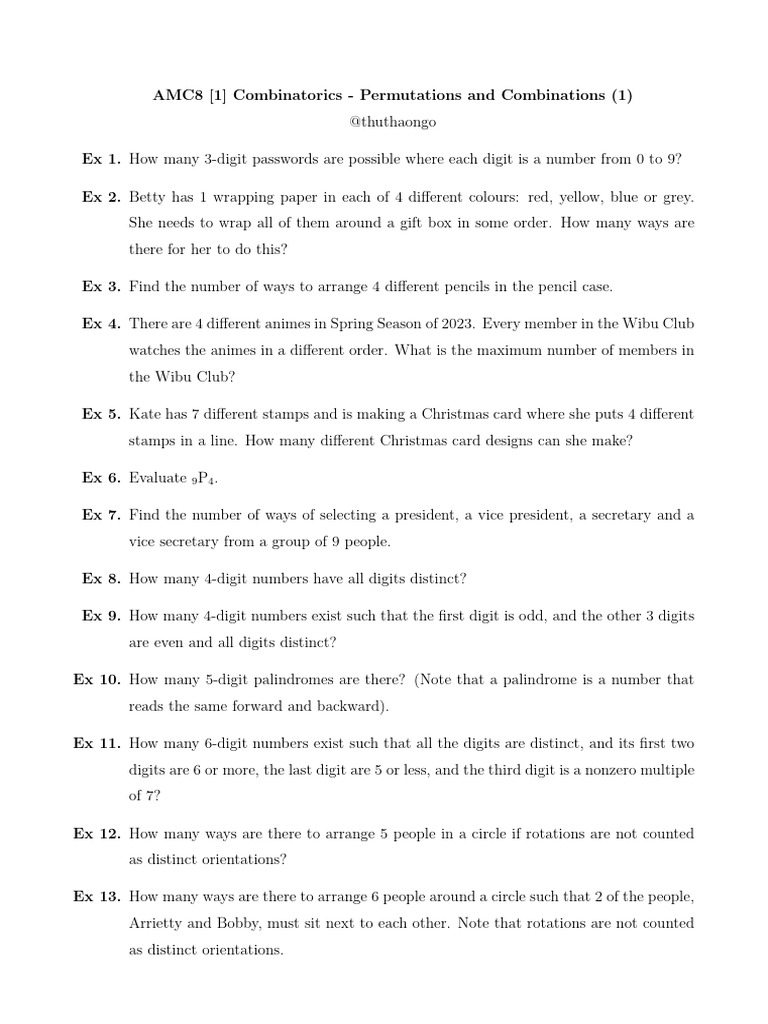 (AMC8) Permutations and Combinations | PDF | Mathematics | Combinatorics