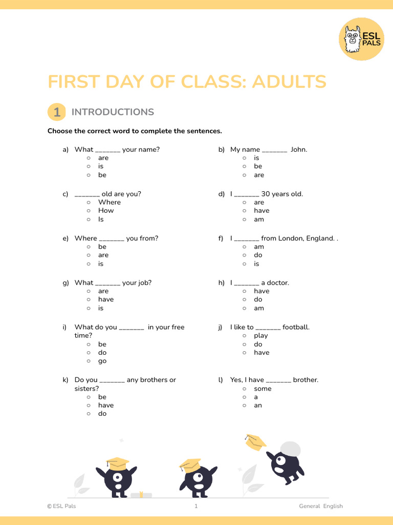 (SV) 1st Day of Class For Adults | PDF