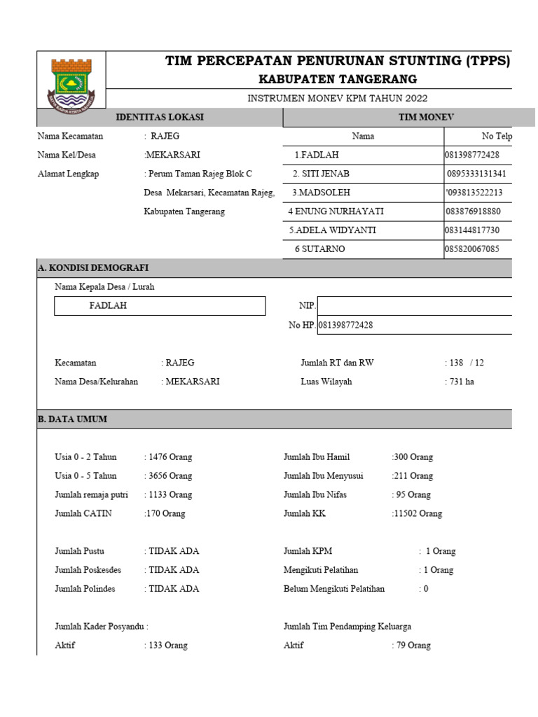 Form Monev Stunting Mekarsari | PDF