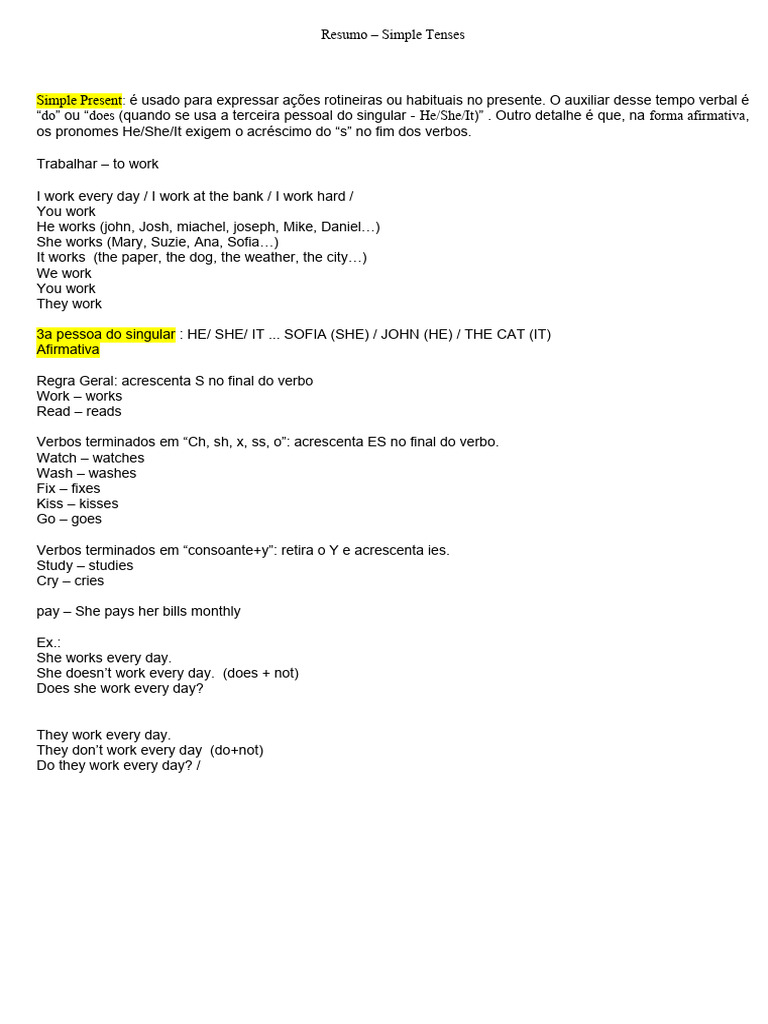 Resumo - SIMPLE TENSES | PDF | Linguística