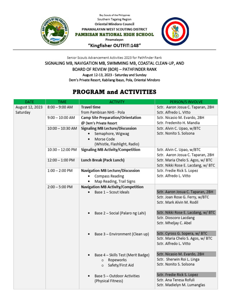 Program Pathfinder POLA Activities | PDF | Scouting | Youth Movements