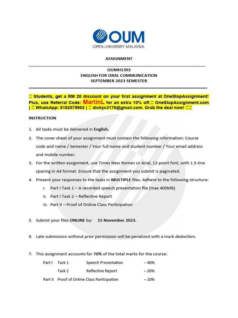 Oumh1303 English For Oral Communication Sep23 | PDF | Speech | Screenshot