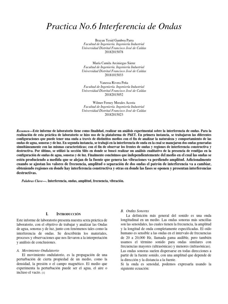 Practica No. 6 Interferencia de Ondas | PDF | Olas | Sonido