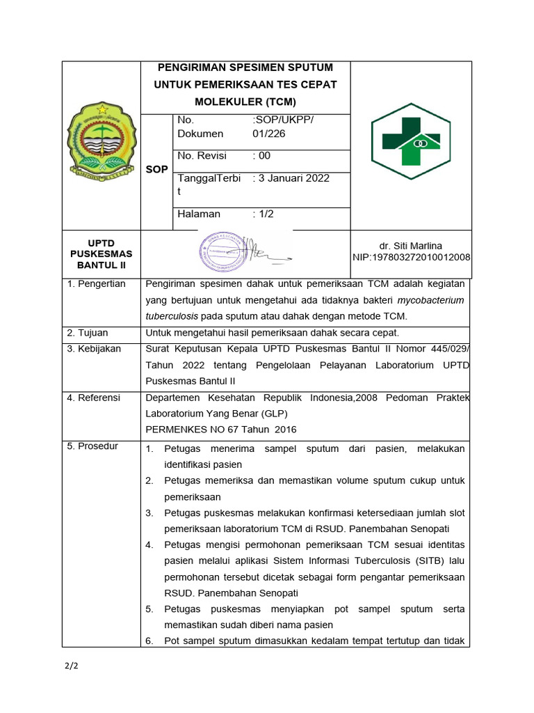 226.sop Lab Pengiriman TCM | PDF