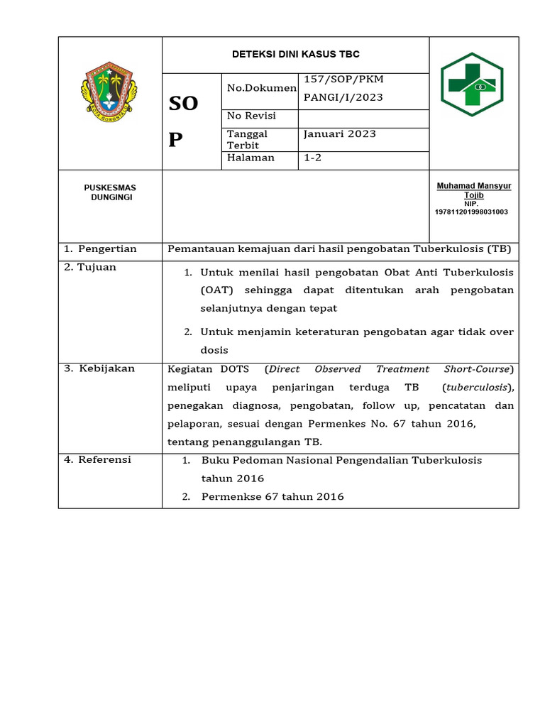 Sop Follow Up Kepatuhan Minum Obat TB | PDF