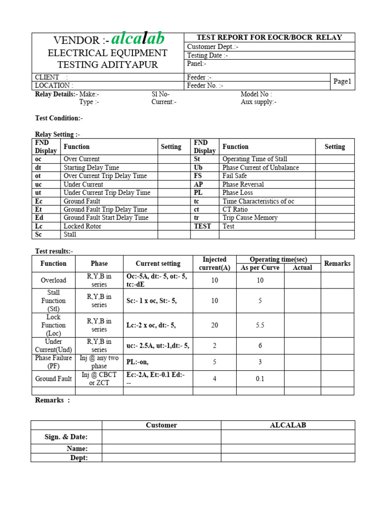 Share EOCR-BOCR RELAY FORMAT FOR TSL | PDF | Equipment | Electrical ...