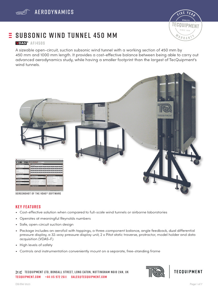 AF1450S Subsonic Wind Tunnel Datasheet | PDF | Pressure Measurement ...