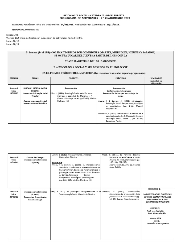 Cronograma 2C 2023 036 | PDF | Sicología | Psicología Social