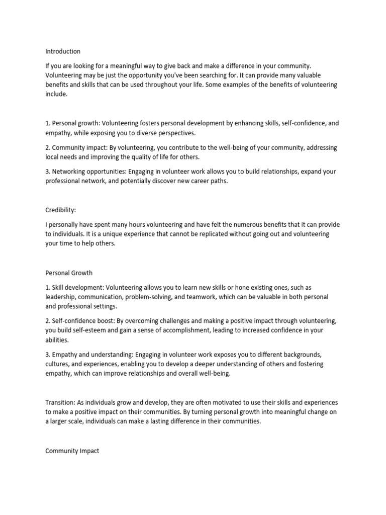 Benefits of Volunteering Explained | PDF | Volunteering | Self Esteem