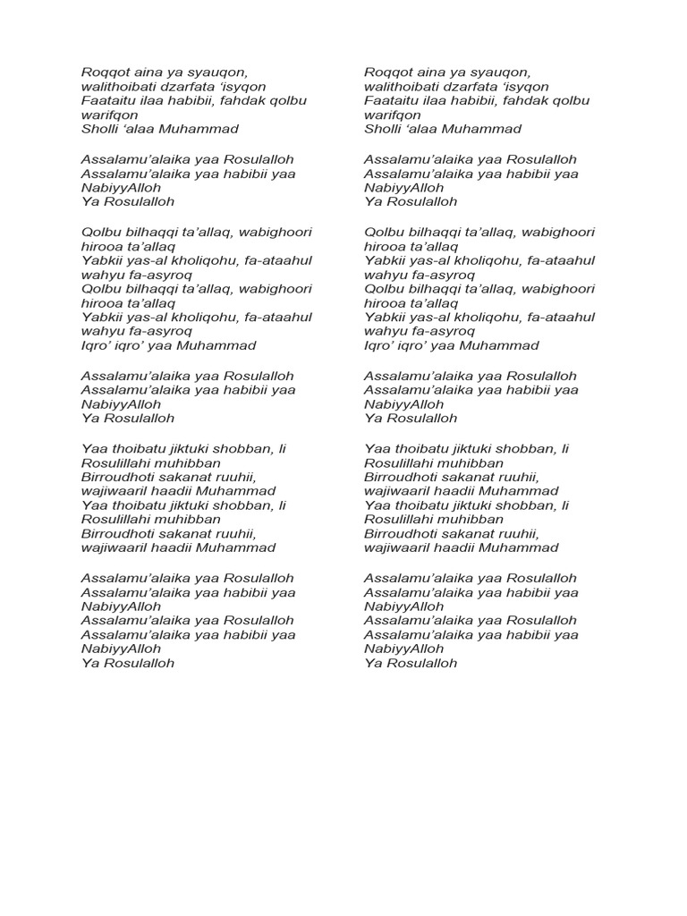 Roqqot Aina Ya Syauqon | PDF