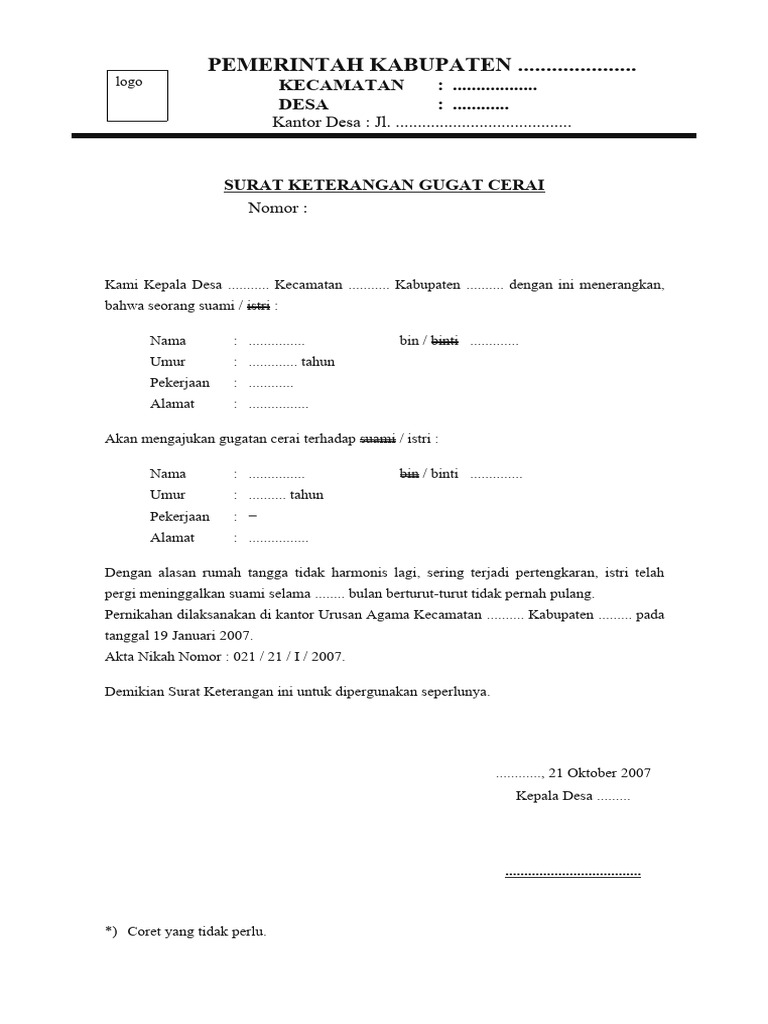 Surat Keterangan Gugat Cerai | PDF