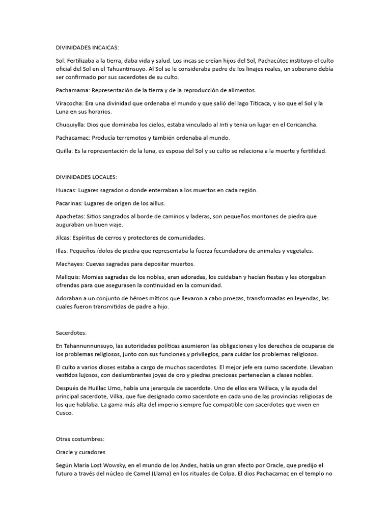 DIVINIDADES INCAICAS | PDF | Imperio Inca