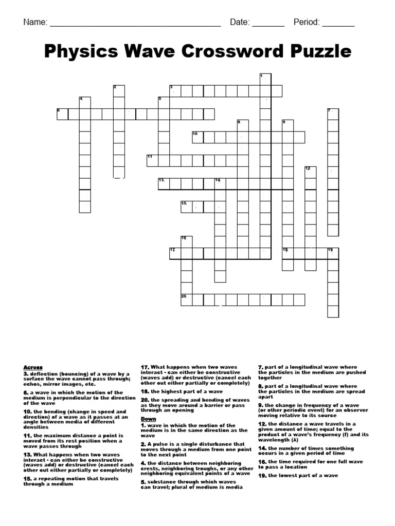 Physics Wave Crossword Puzzle | PDF | Waves | Applied And ...