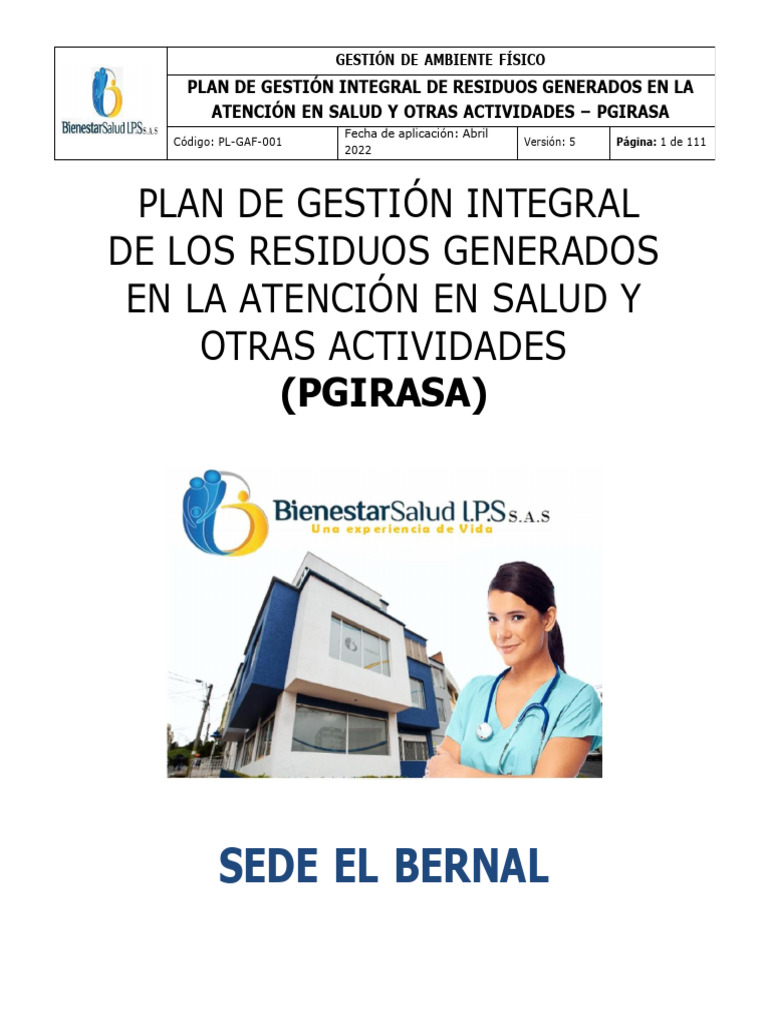 PGIRASA | PDF | Residuos | Gestión de residuos