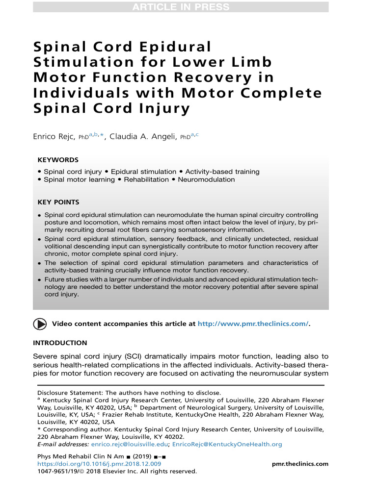 Spinal Cord Epidural Stimulation For Lower Limb Motor Function Recovery ...