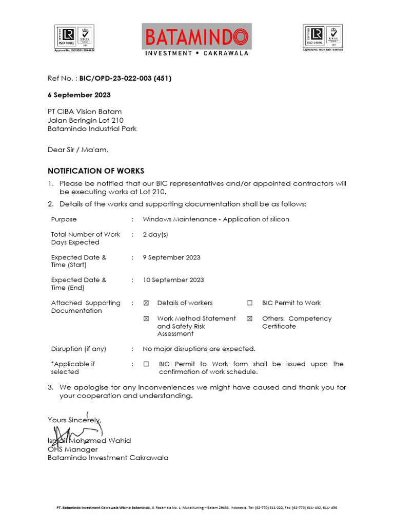 BICOPD-23-022-003 (451) BIC Notification of Works-Merged | PDF | Injury ...