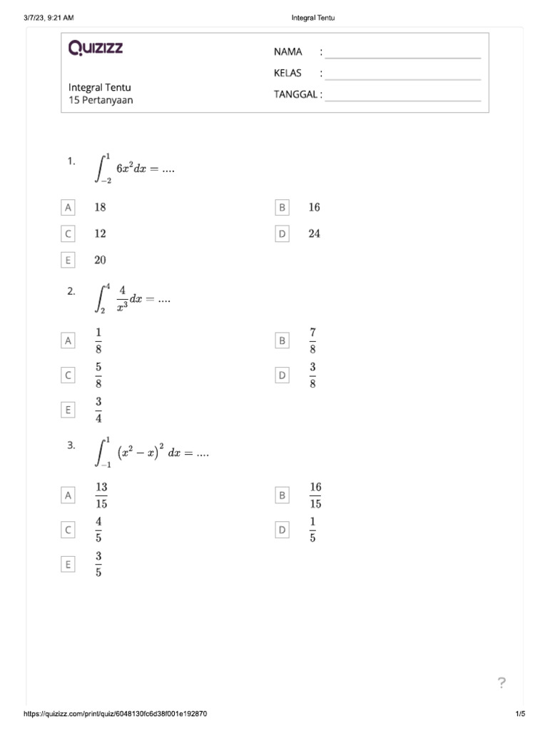 Latihan Soal Integral Tentu | PDF