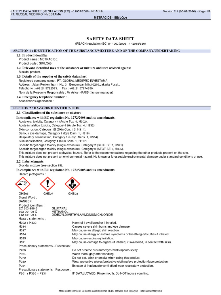 MSDS Metracide | PDF | Toxicity | Environmental Science