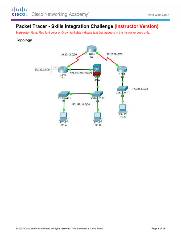 10.8.1.2 Packet Tracer - Skills Integration Challenge - Instructor | PDF | Ip Address | Virtual ...