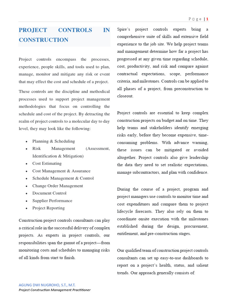 Project Control in Construction | PDF | Project Management | Economies