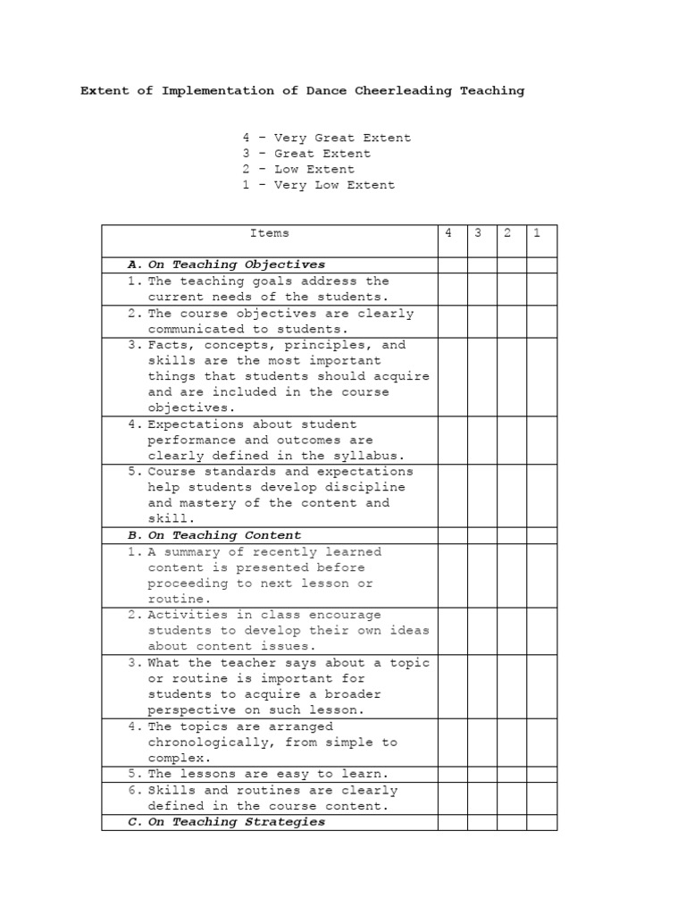 Extent of Implementation Questionnaire | Download Free PDF | Teachers ...
