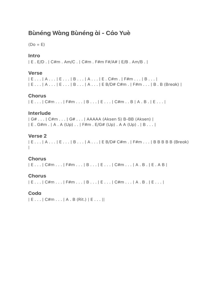 Bùnéng Wàng Bùnéng Ài - Cáo Yuè | PDF