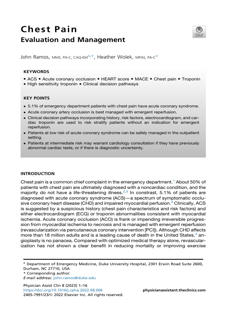 Chest Pain: Evaluation & Management Guide | PDF | Coronary Artery ...
