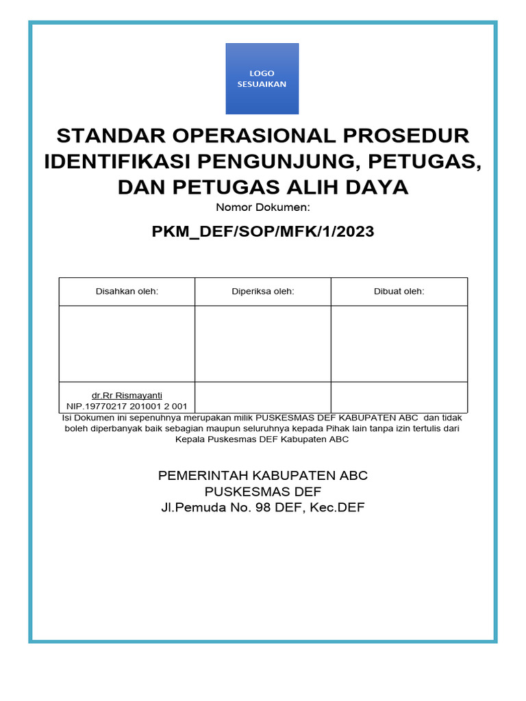 SOP Identifikasi Pengunjung Puskesmas | PDF