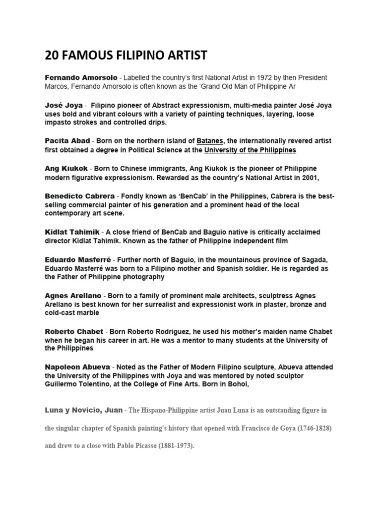 20 Famous Filipino Artist | PDF | Philippines