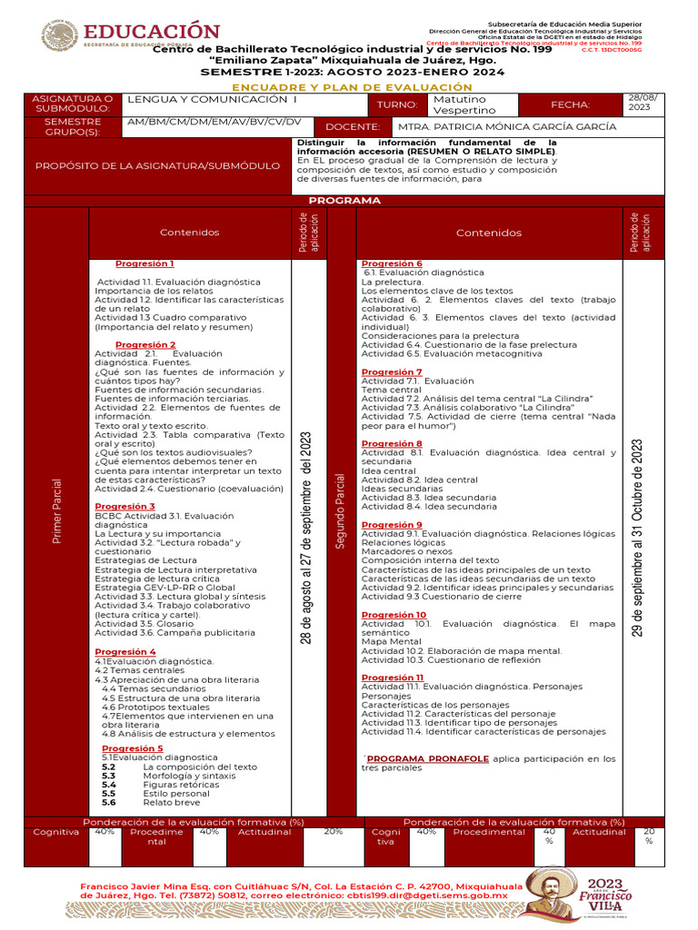 pdf-ENCUADRE Y PLAN DE EVALUACION AGO 2023 - ENE 2024-LENGUA Y COMUNICACIÓN | PDF | Comunicación ...