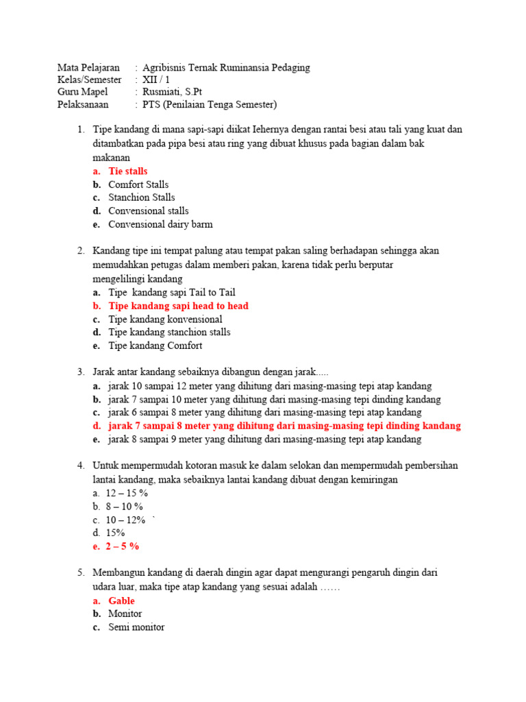 Soal Pts Atr Kelas Xii - Semester 1 - Rusmiati | PDF | Memasak, Makanan ...