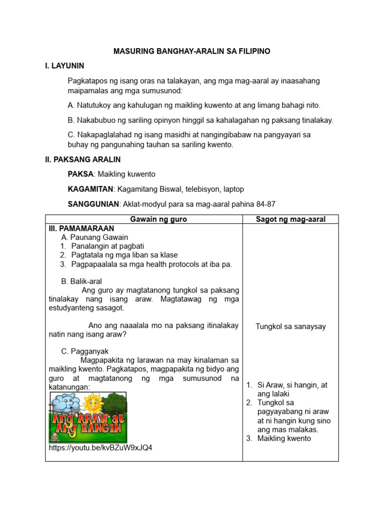 Masuring Banghay Sa Filipino | PDF