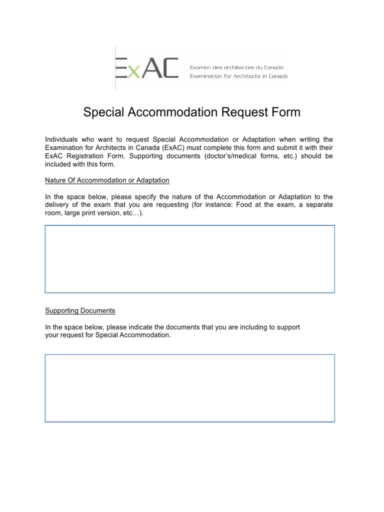 Special Accommodation Request Form ExAC | PDF