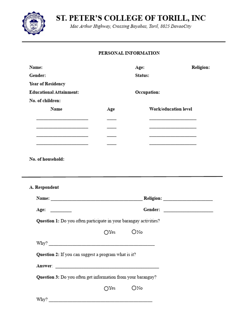 Survey Questionnaire | PDF | Career & Growth | Wellness