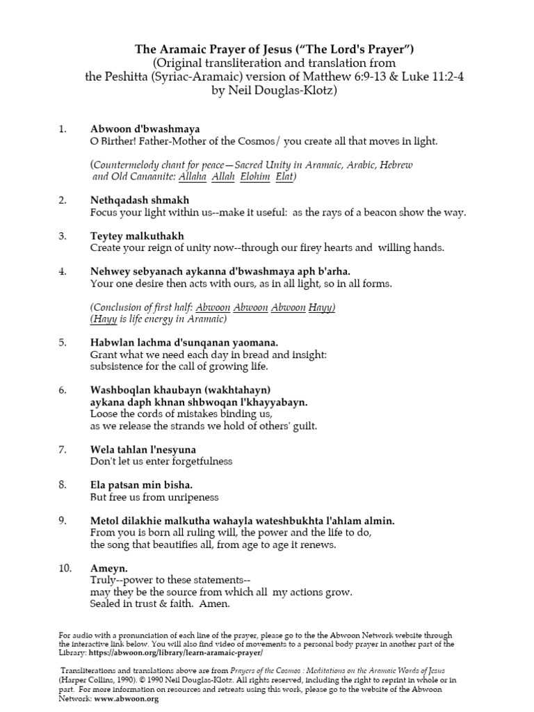 Aramaic Lord's Prayer: Text & Translation | PDF | Lord's Prayer ...