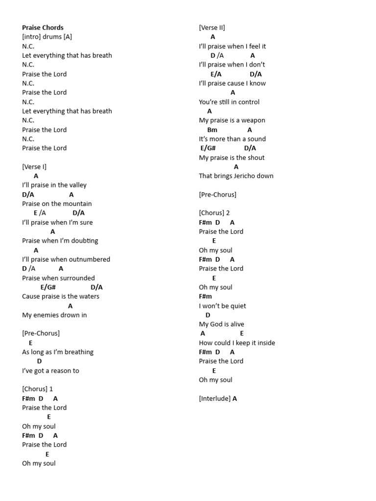 Praise Chords and Lyrics Guide | PDF | Song Structure | Songs