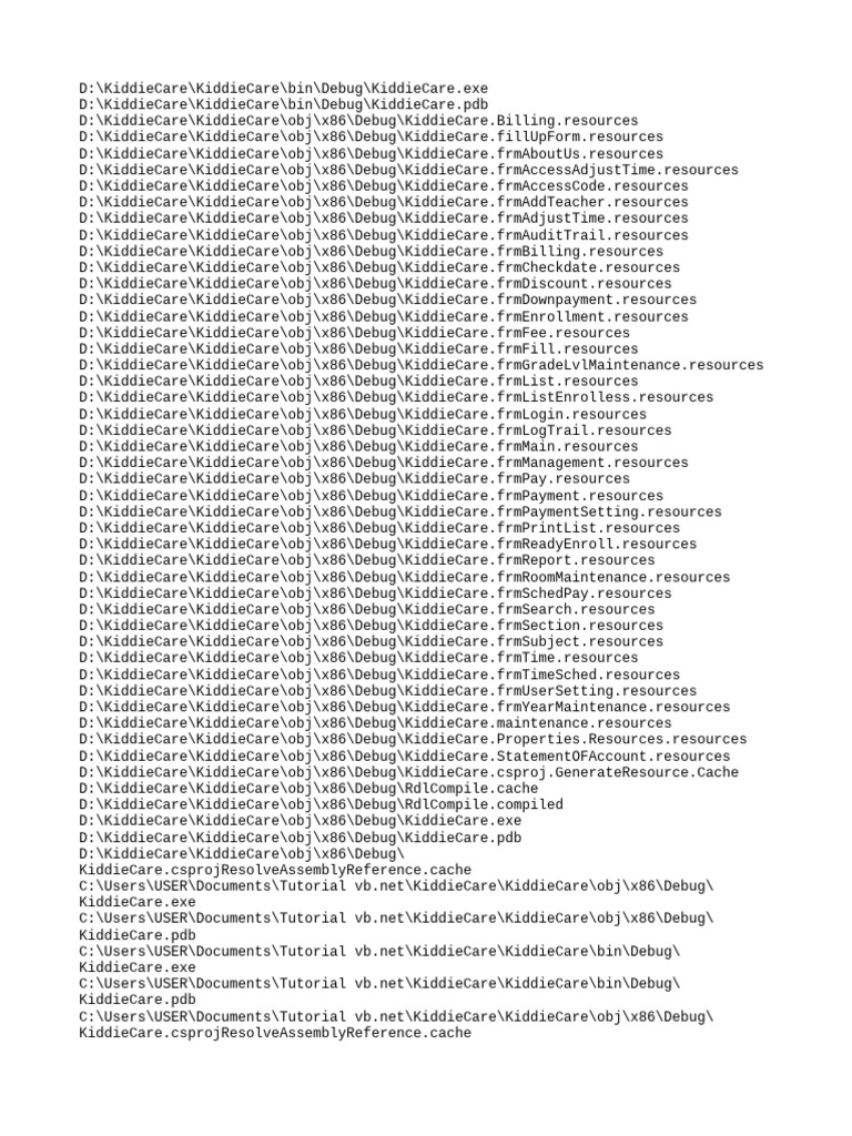 KiddieCare Csproj FileListAbsolute | PDF | Computing Platforms | Computer Programming