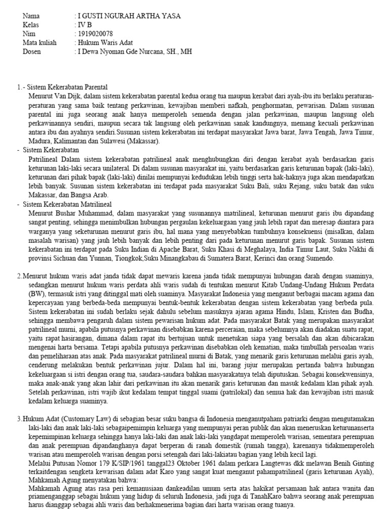 UAS Hukum Waris Adat | PDF