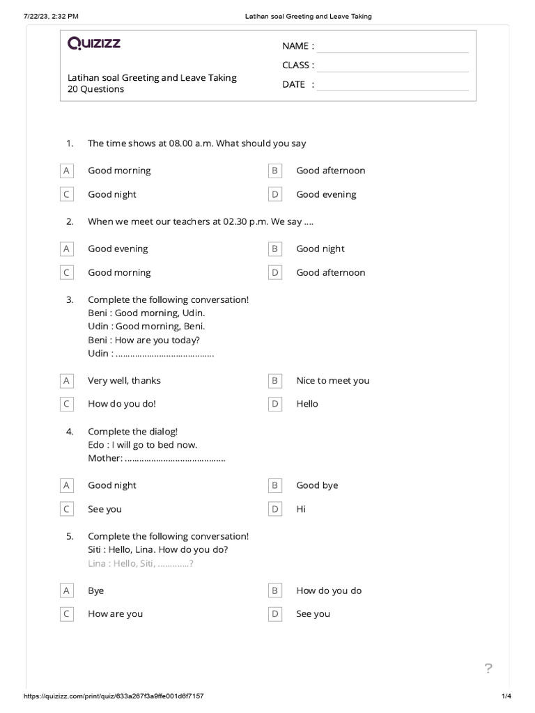 Latihan Soal Greeting and Leave Taking | PDF