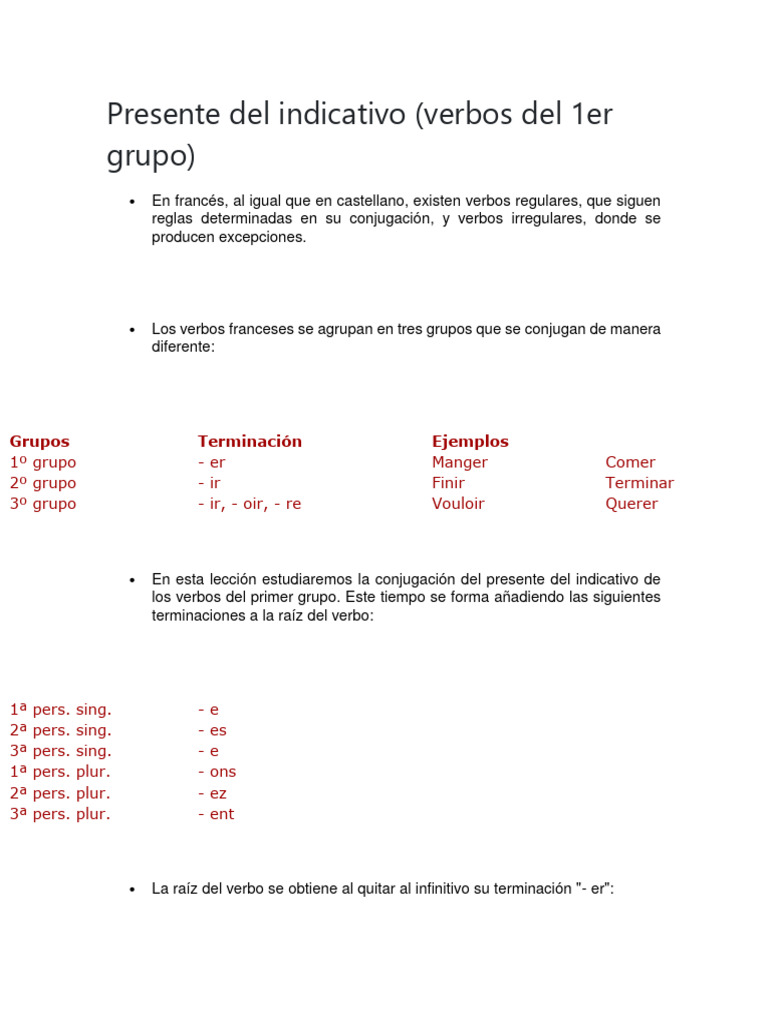 Presente Del Indicativo Frances | Descargar gratis PDF | Verbo | Morfología