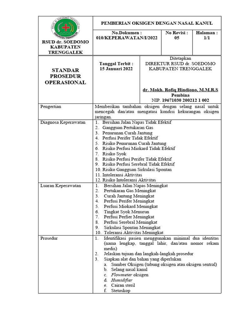 Pemberian Oksigen Dengan Nasal Kanul | PDF