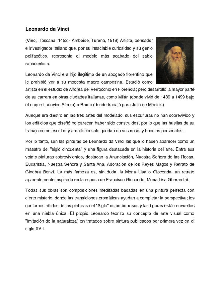 Leonardo Da Vinci | Descargar gratis PDF | Leonardo Da Vinci